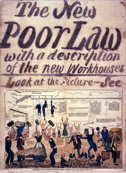 Anti-Poor Law poster c. 1834 showing the interior of an