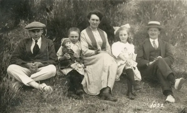 British Family Group pose for a photo the two young