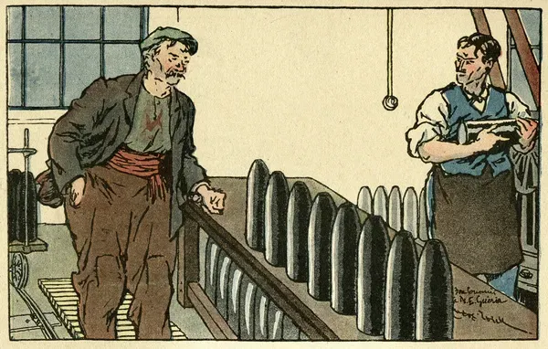 Cartoon, Men in munitions factory, WW1 For sale as Framed Prints ...