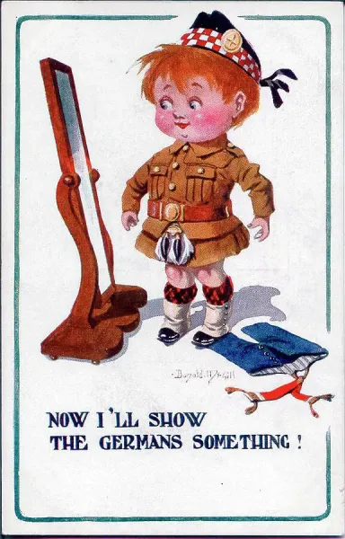 Comic postcard, Scottish soldier looks in the mirror