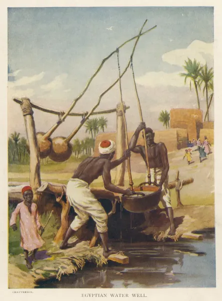 Ancient Egypt Shadoof 1858 Wood Engraving Art Shadoof Irrigation Farm