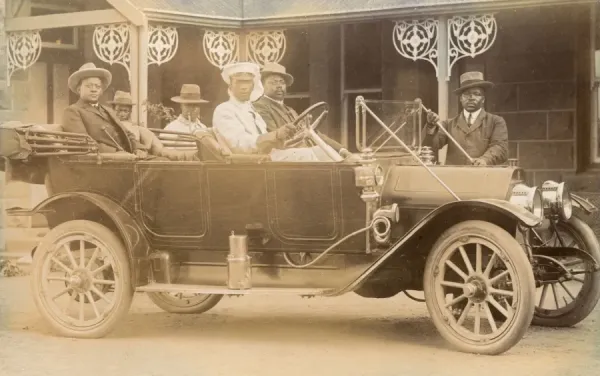 Group of men in a motor car, West or South Africa Our beautiful Wall ...