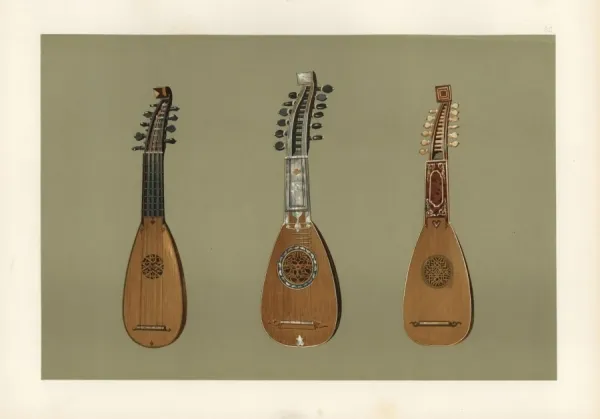 Pandurina or discant lute, and two Milanese mandoline