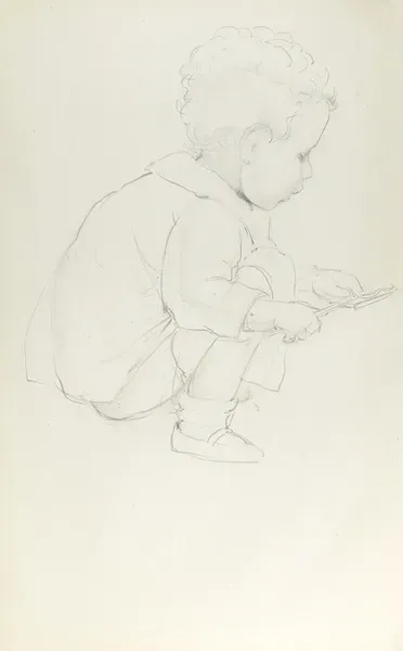 Pencil sketch of toddler crouching Our beautiful Wall Art and Photo ...
