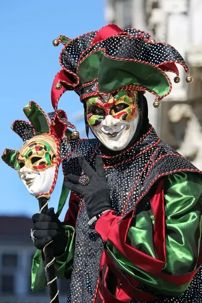 Italian Carnival Jester Red Silver Black Venetian Jester Mask