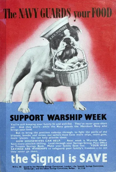 Framed Print of WW2 leaflet, Warship Week, HMS Victory bulldog