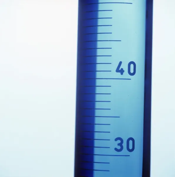 Graduated cylinder. Increments on a measuring cylinder