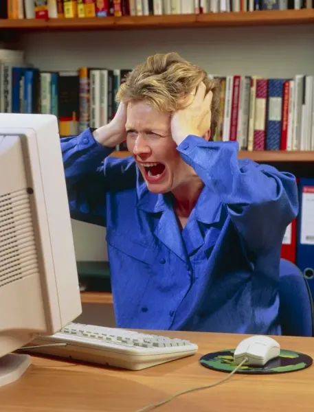 Stressed woman shouting at an office computer Our beautiful Wall Art ...