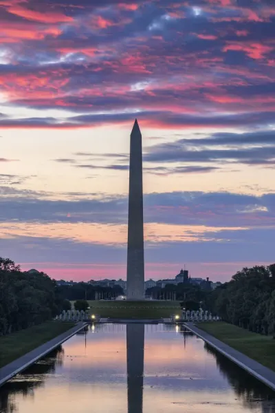 Washington Monument Reflecting Pool Sunrise At Washington Monument In