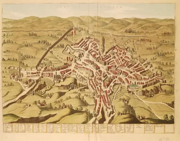 Italy Perugia Map Perugia By Braun And Hogenberg. | Sanderus Antique