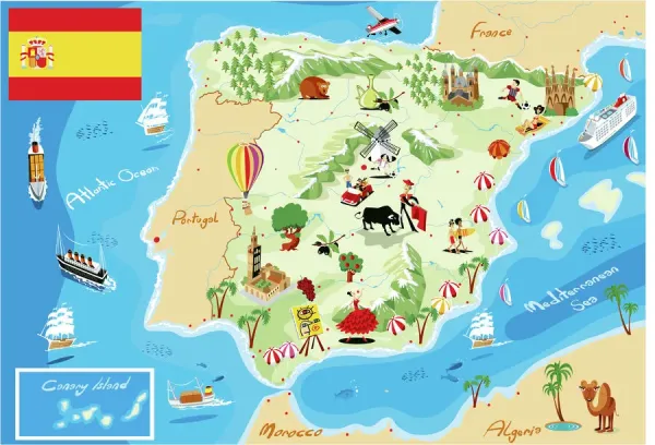 Cartoon Map Of Spain 6+ Hundred Cartoon Spain_map_flag Royalty Free