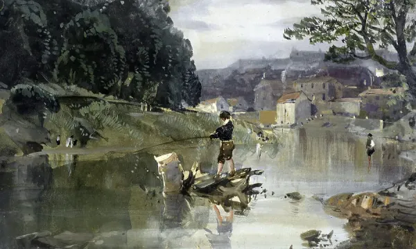 River scene boy fishing, c1840-1880 Our beautiful Wall Art and Photo ...