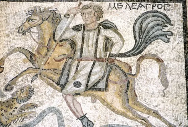 Roman mosaic from Carthage, Horseman hunts leopard