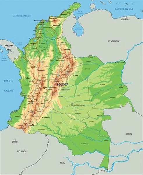 High detailed Colombia physical map with labeling Our beautiful Wall ...