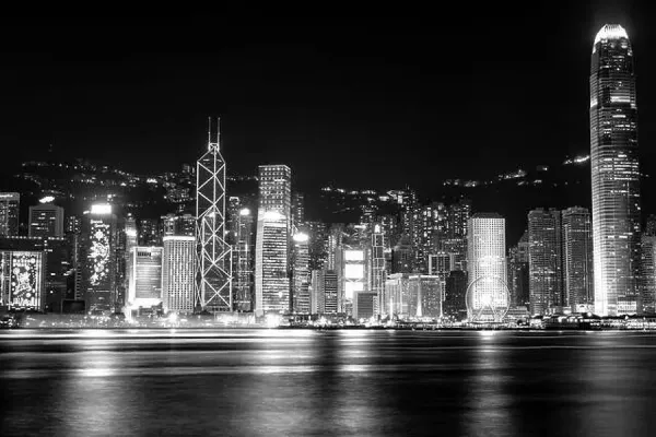 The incredible night cityscape view of lights on the water