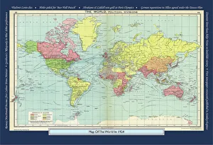 Historical World Map 1924 Art Prints, Posters & Puzzles