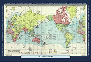 Historical World Map 1958 Art Prints, Posters & Puzzles
